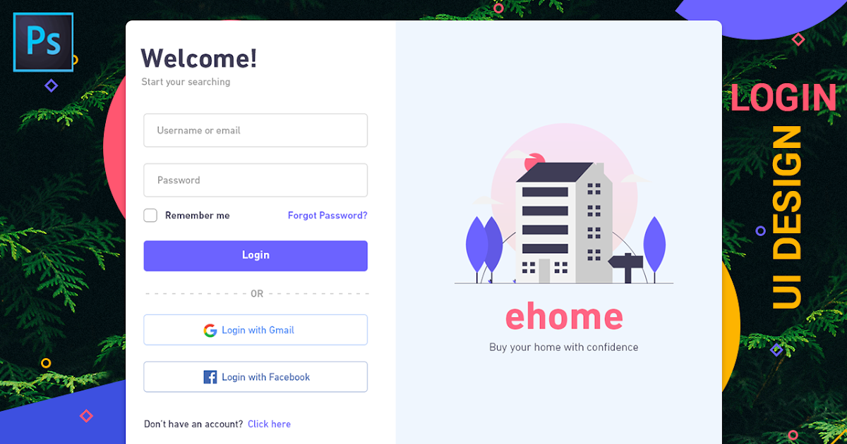 Login Page UI Design in Photoshop | Wireframe to UI Design