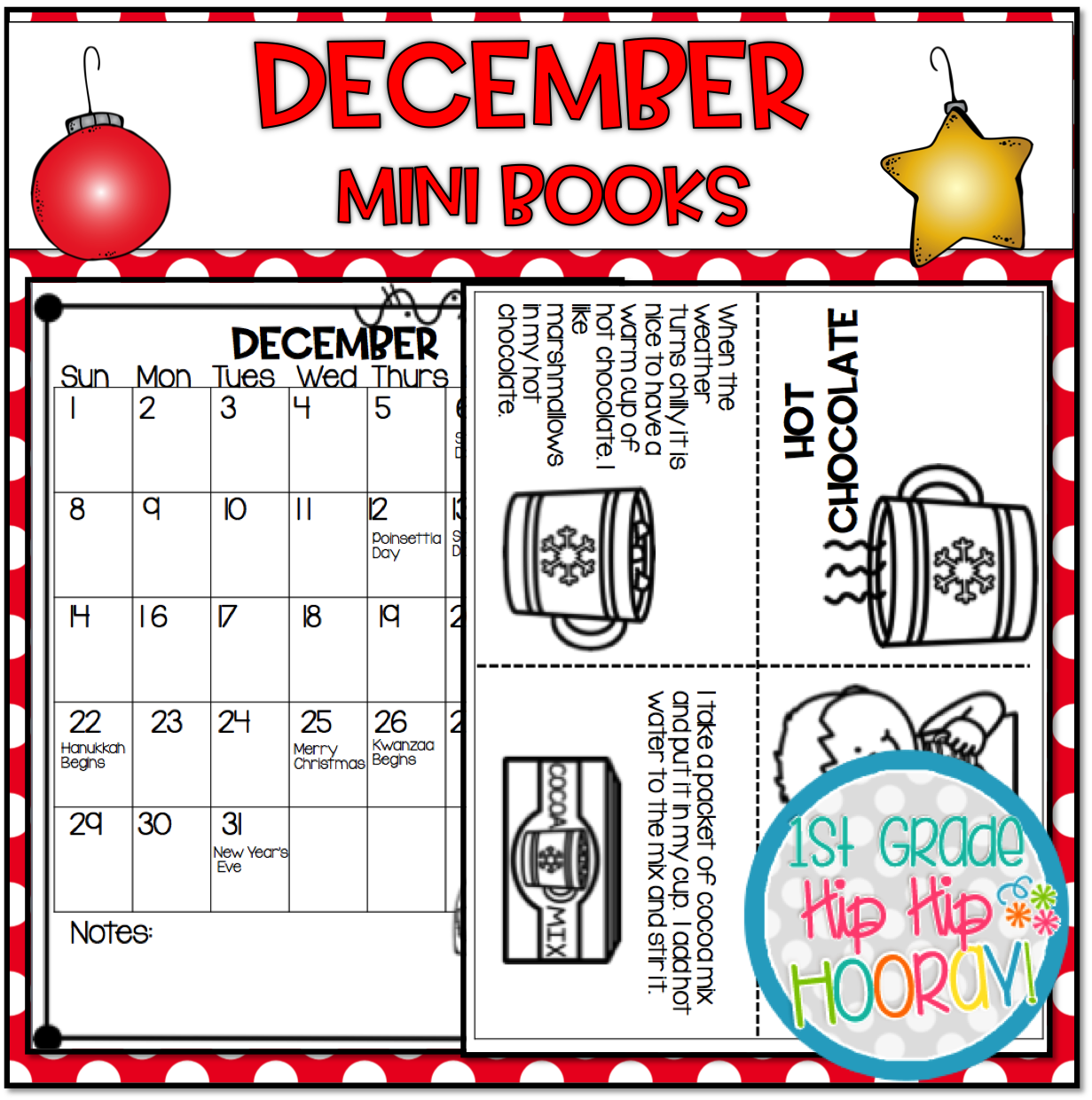 1st Grade Hip Hip Hooray!: December Print Fold and Read!