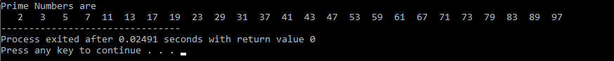 C program to display prime numbers between 1 to 100. ~ Bit Learning Academy
