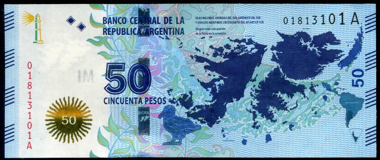 Argentina 50 Pesos banknote 2015 Islas Malvinas - Falkland Islands ...