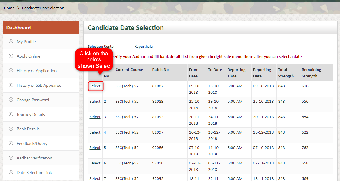 Tech Rajput: How to select preferred date for attending SSB interview