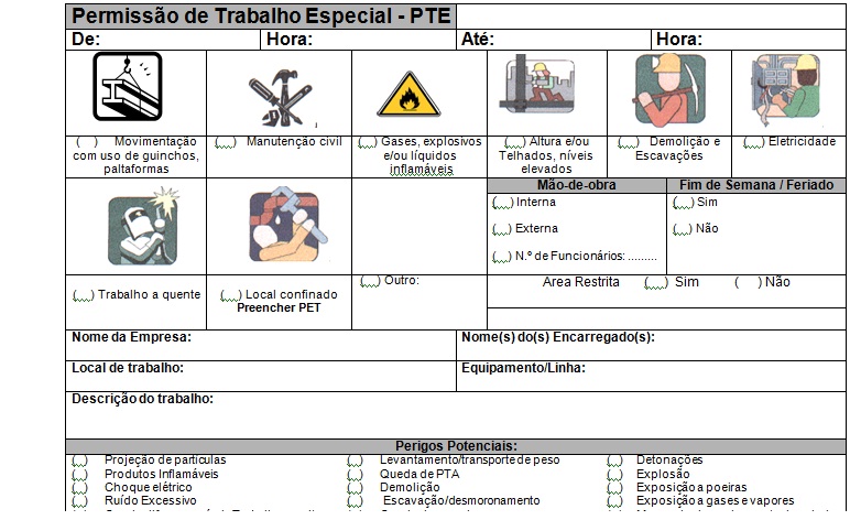 NR-29 :: Segurança do Trabalho: PTE : Modelo - Permissão para Trabalho ...