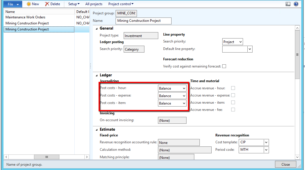 WIP Posting Setup on Project Module
