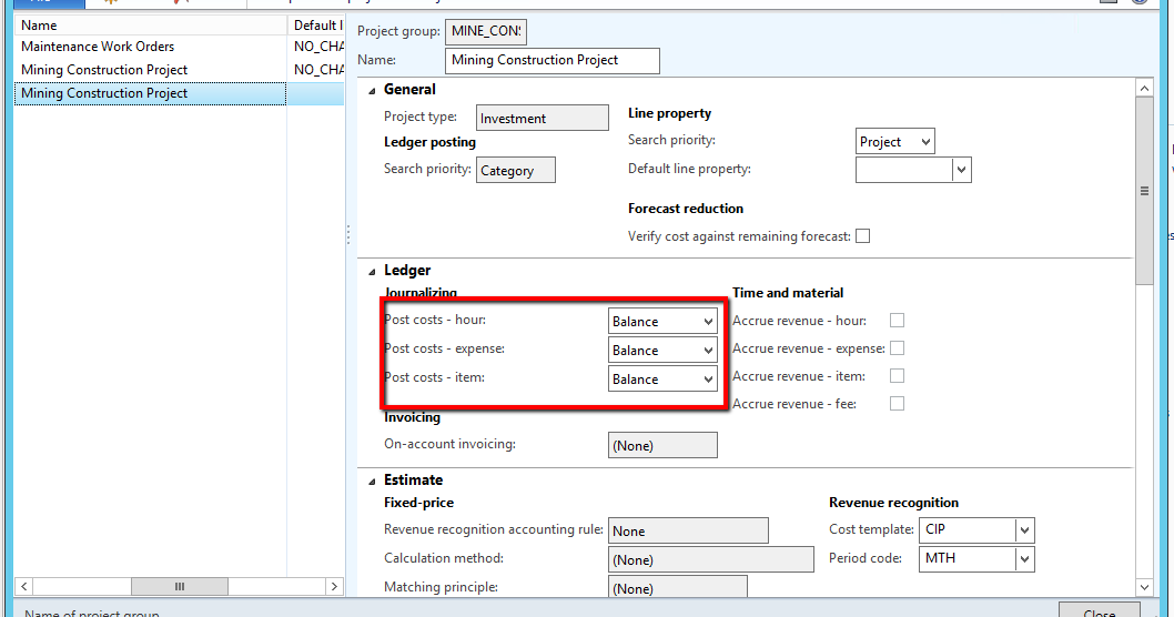 WIP Posting Setup on Project Module