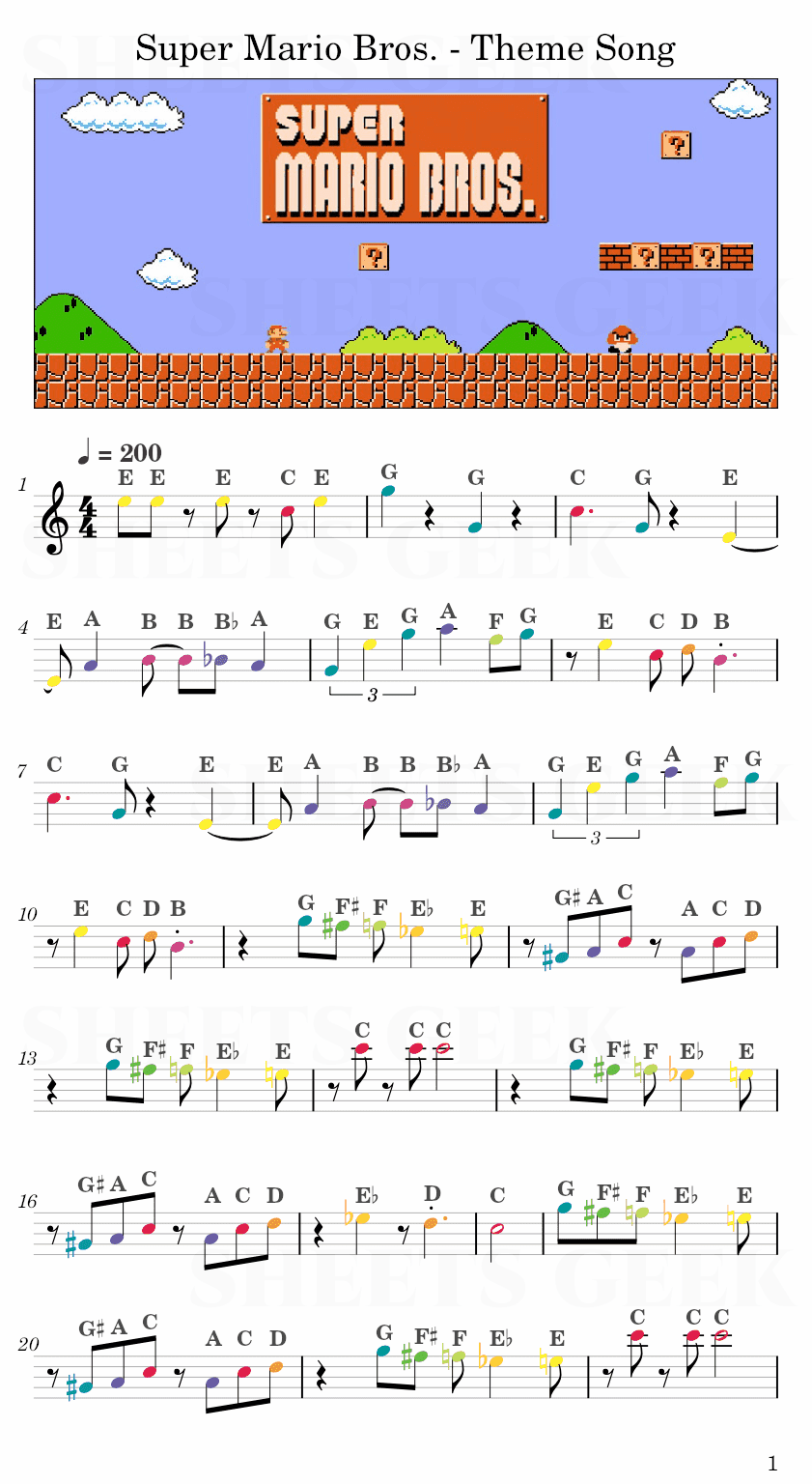 Super Mario Bros. - Theme Song | Easy Sheet Music