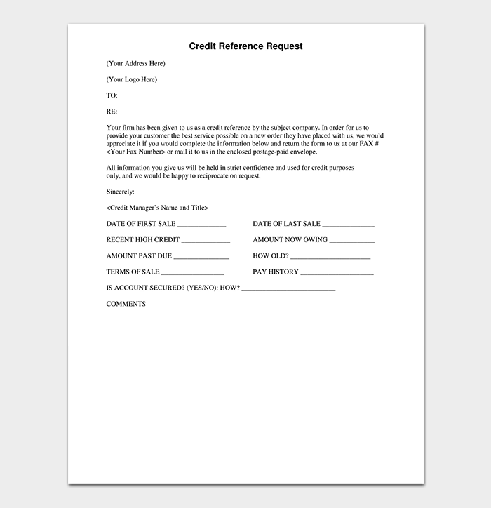 Credit Reference Letter Template ~ Resume Letter