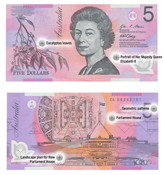 satu cara jitu: Desain Uang Pecahan 5 Dollar Australia