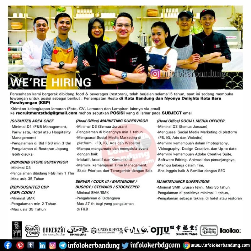 Lowongan Kerja Sushitei Group Bandung Mei 2021 - Info Loker Bandung Terbaru 2023