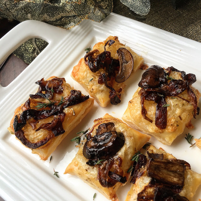 Savoury Puff Pastry Bites with Caramelized Onions and Mushrooms