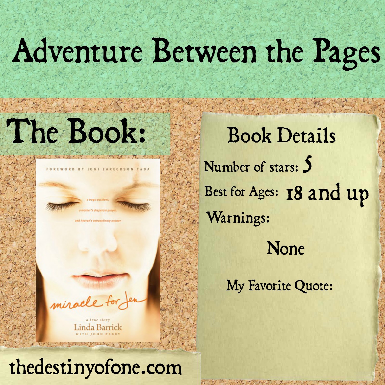 The Destiny of One: Book Review and giveaway: Miracle for Jen by Linda ...