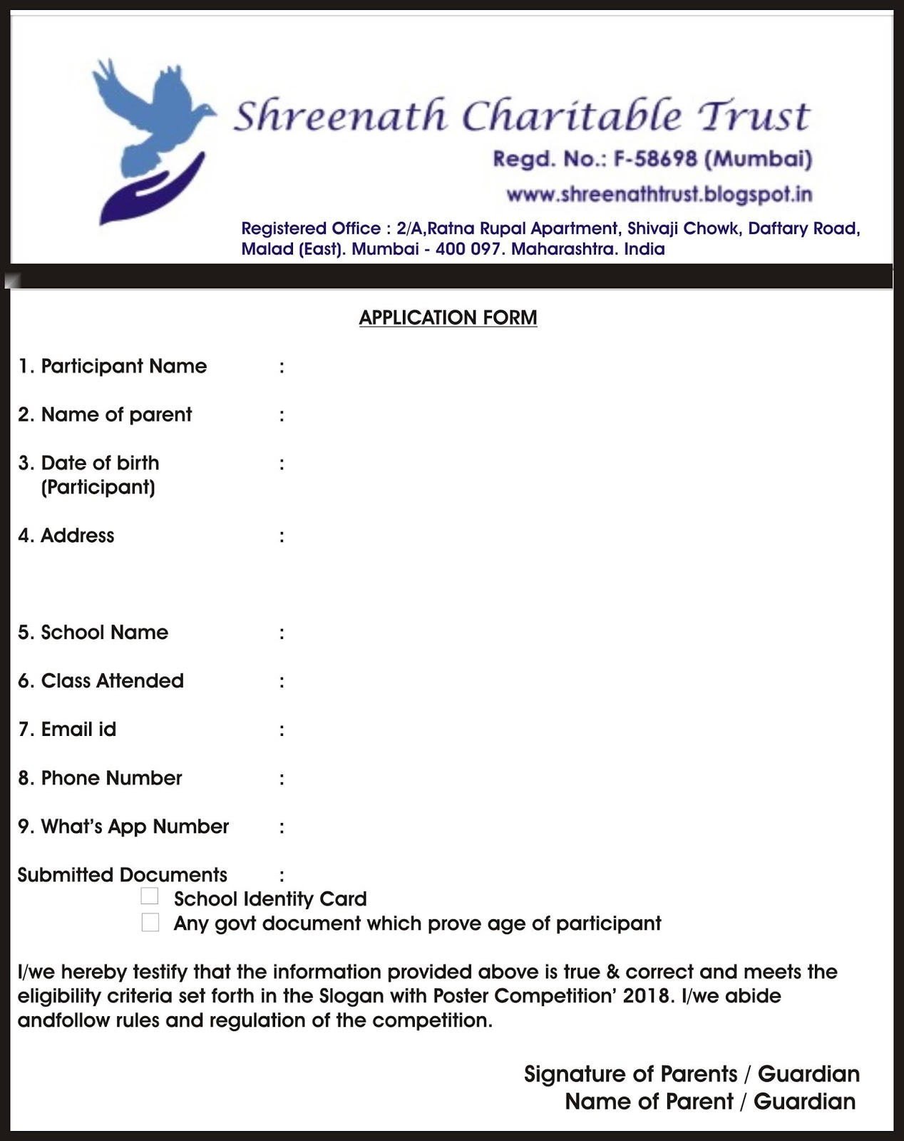 Shreenath Charitable Trust Objectives And Vision: SLOGAN WITH POSTER ...