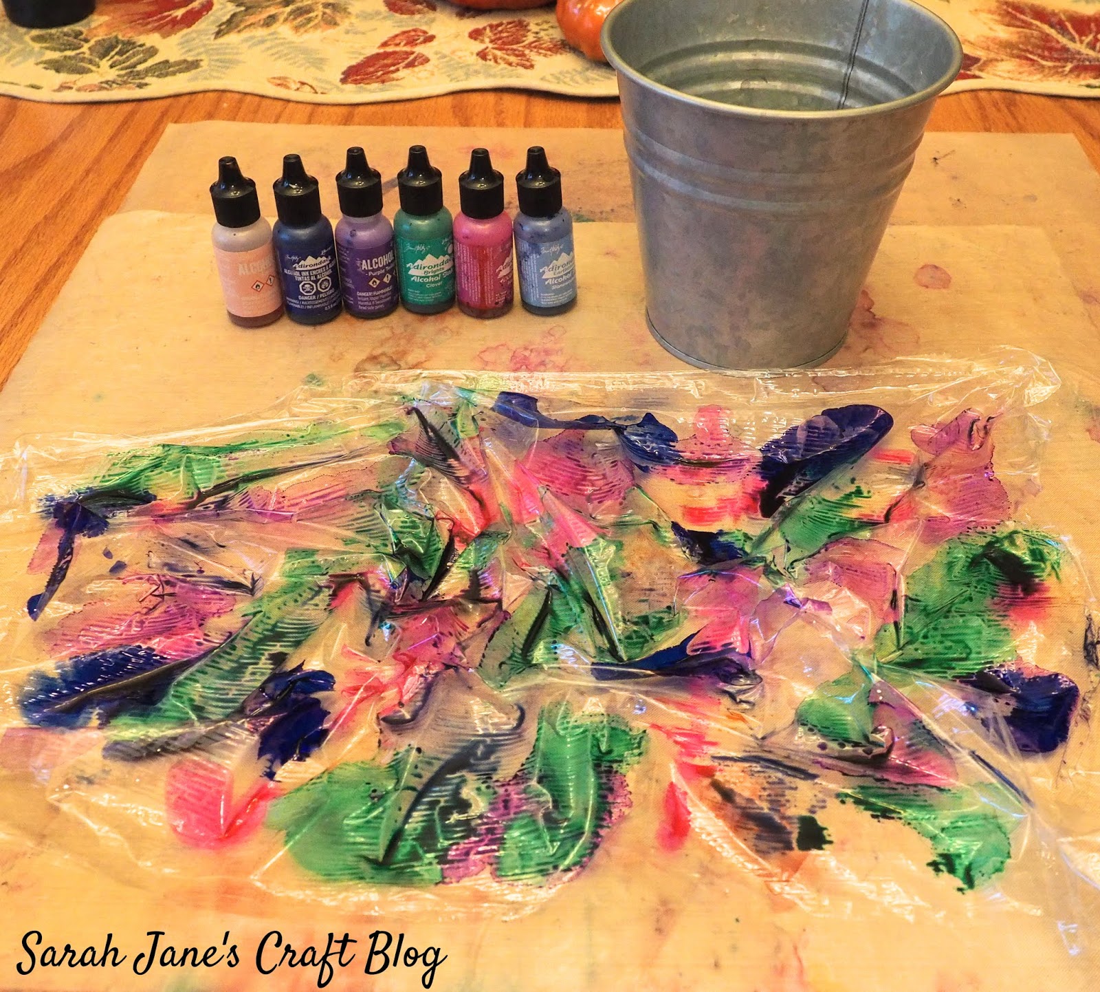 Plastic Wrap Alcohol Ink Flower Pot