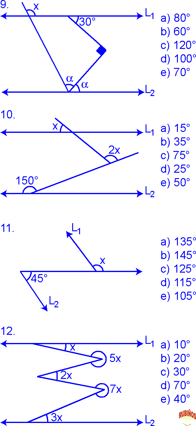 Ángulos entre rectas paralelas EJERCICIOS Y PROBLEMAS RESUELTOS PDF