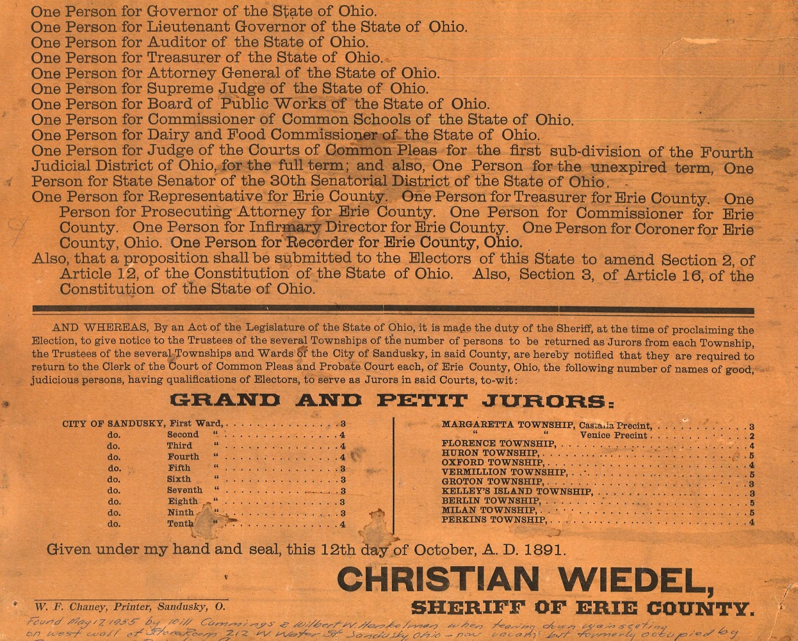 Sandusky History: Election of November 3, 1891