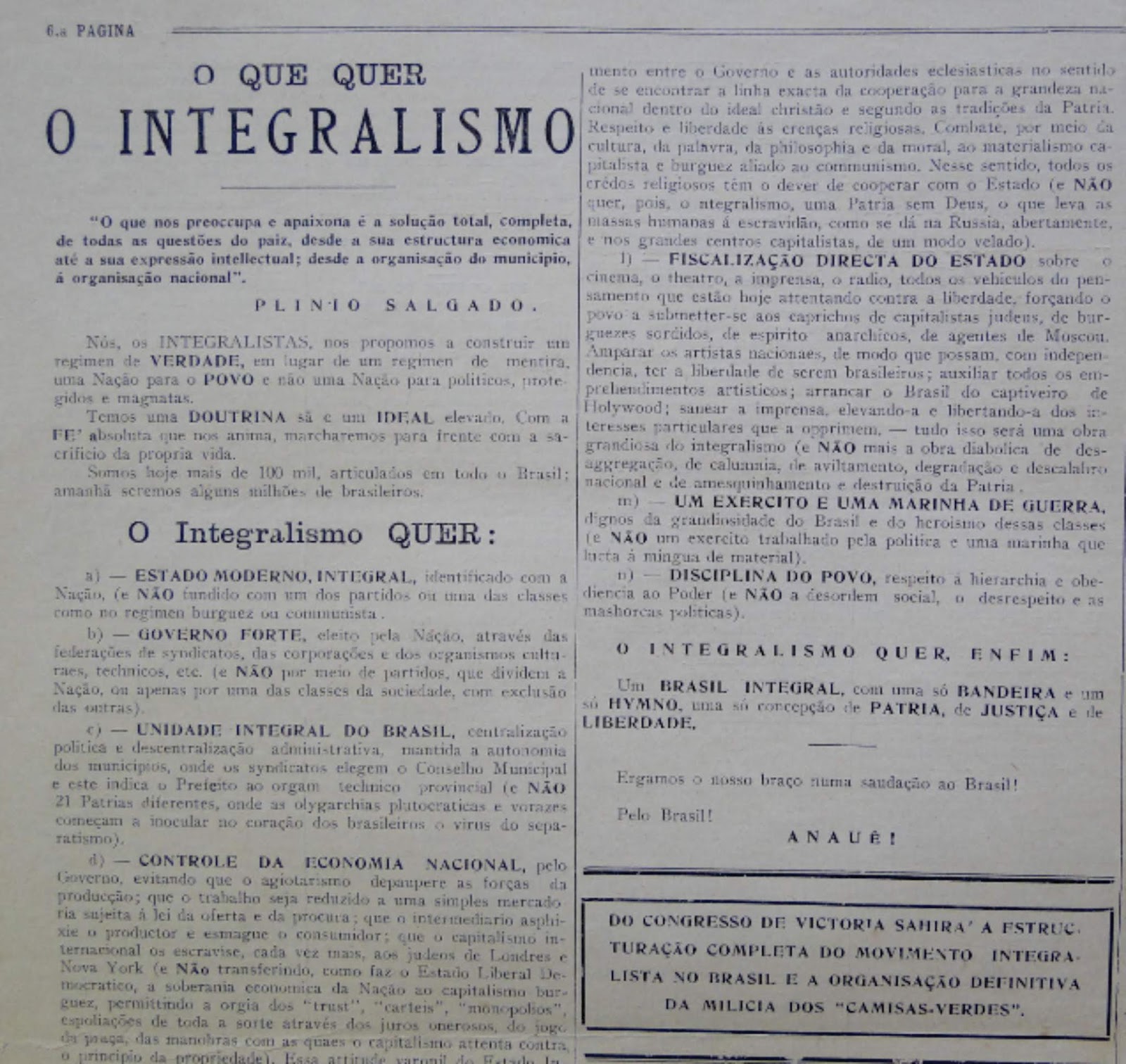 História do Partido de Representação Popular.: "O que quer o Integralismo"