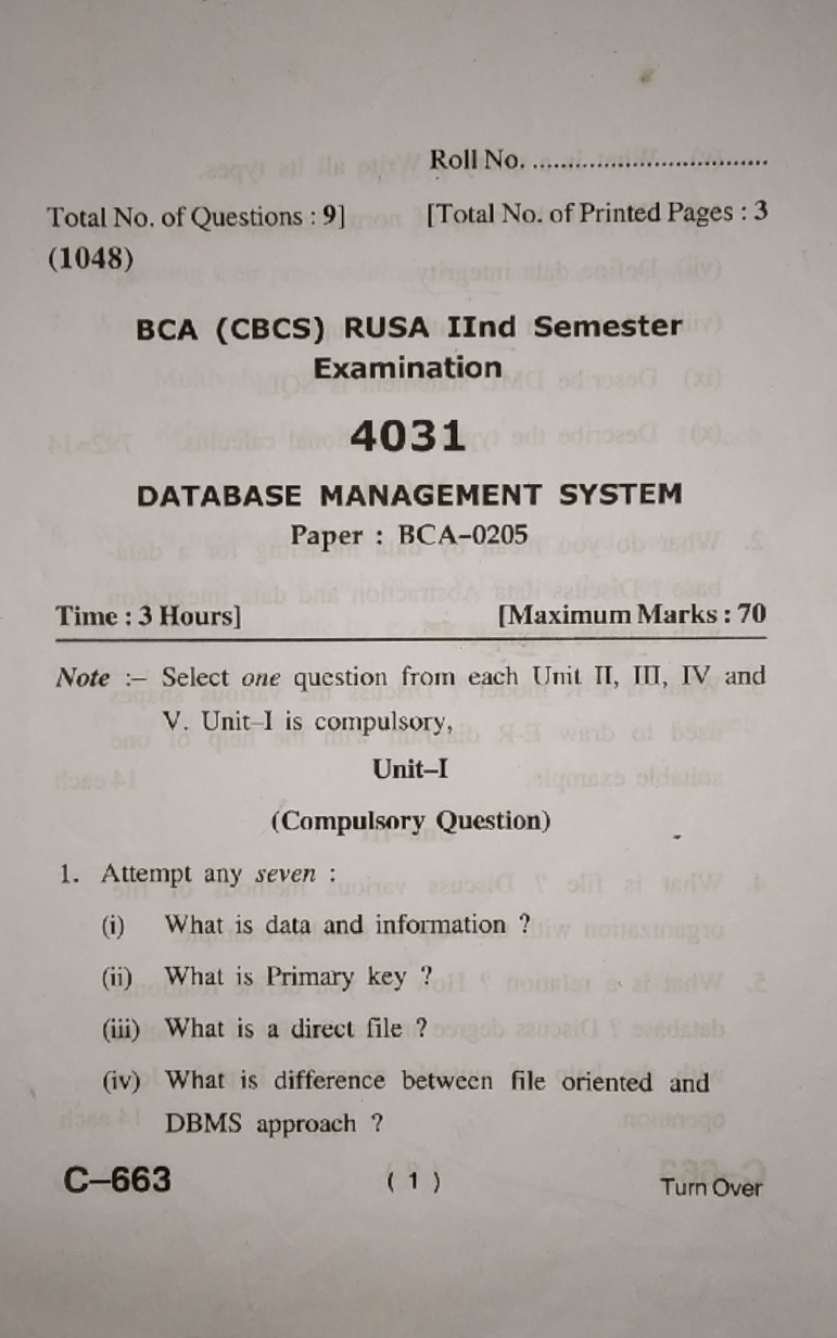 HPU BCA Old Question Papers