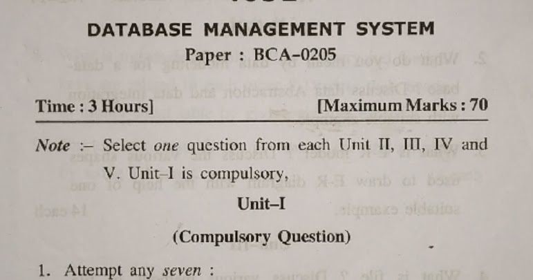 BCA DBMS Question Paper HPU BCA DBMS Question Paper HPU