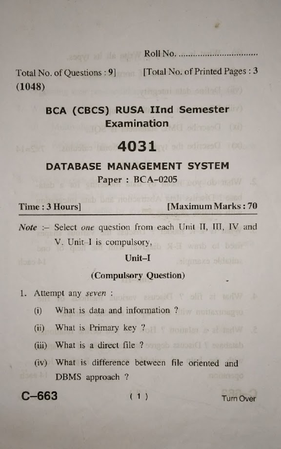 HPU BCA Old Question Papers