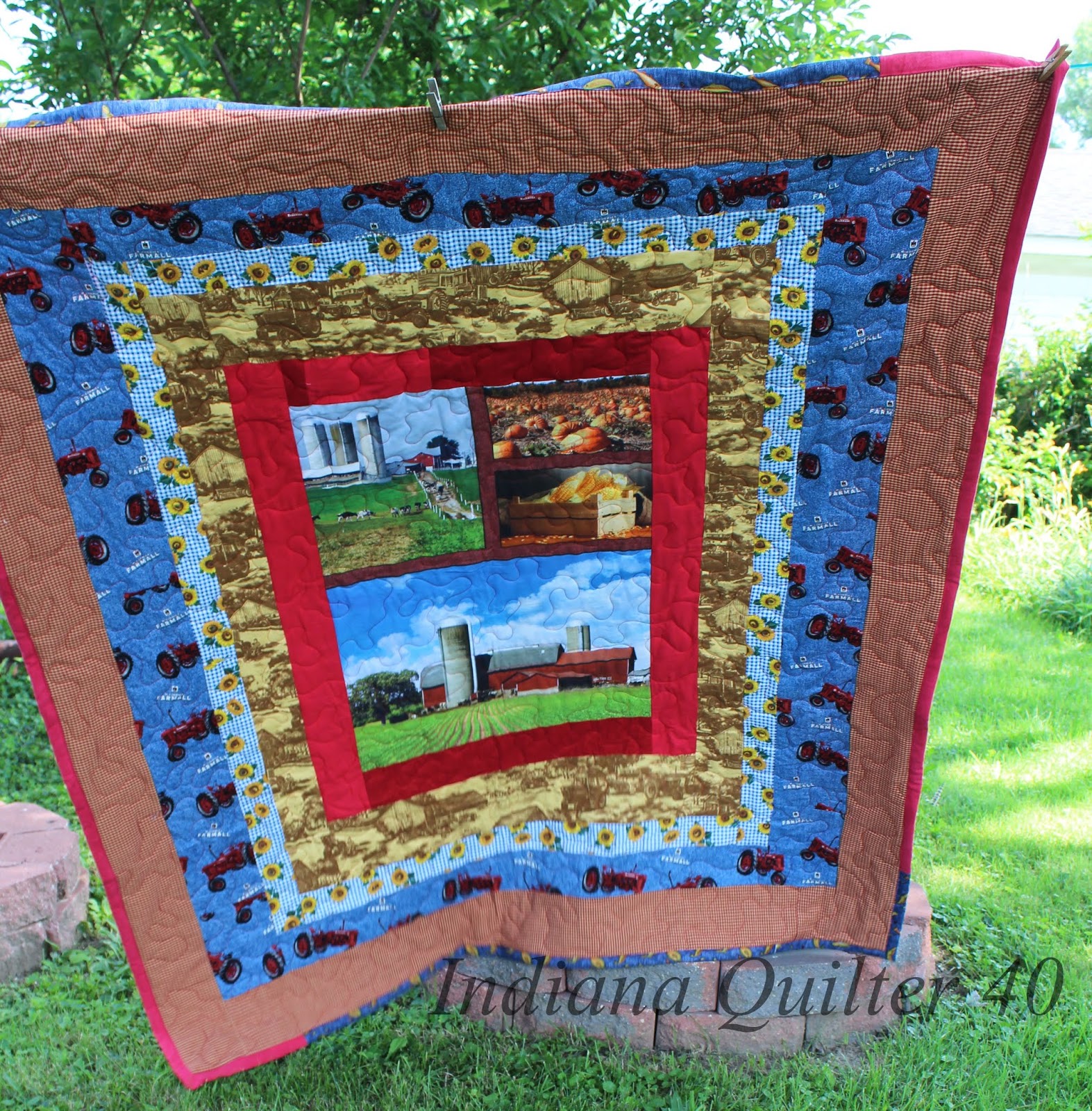 Indiana Quilter 40: FARMALL QUILT (started life as a fabric panel)