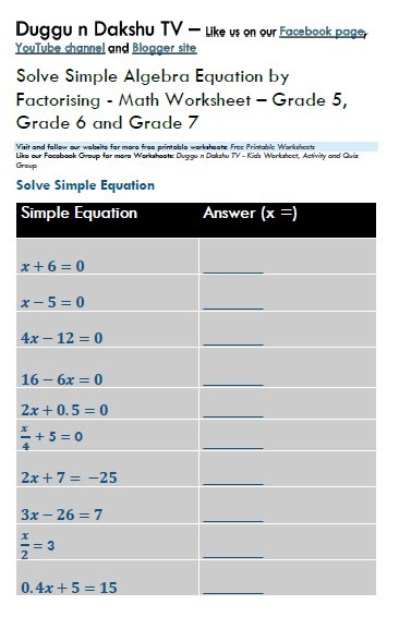 Good Living Guide Solve Simple Algebra Equation Math Worksheet Good Living Guide Solve Simple Algebra Equation Math Worksheet