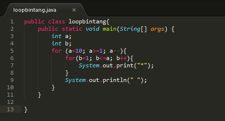 Aplikasi Membuat Segitiga Bintang Terbalik Dengan Java