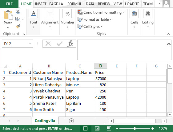 C Datatable To Csv Dnt