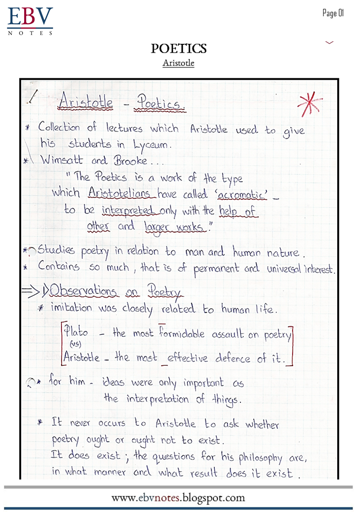 TOPPER'S NOTES: Poetics | Aristotle | Short Exam Notes
