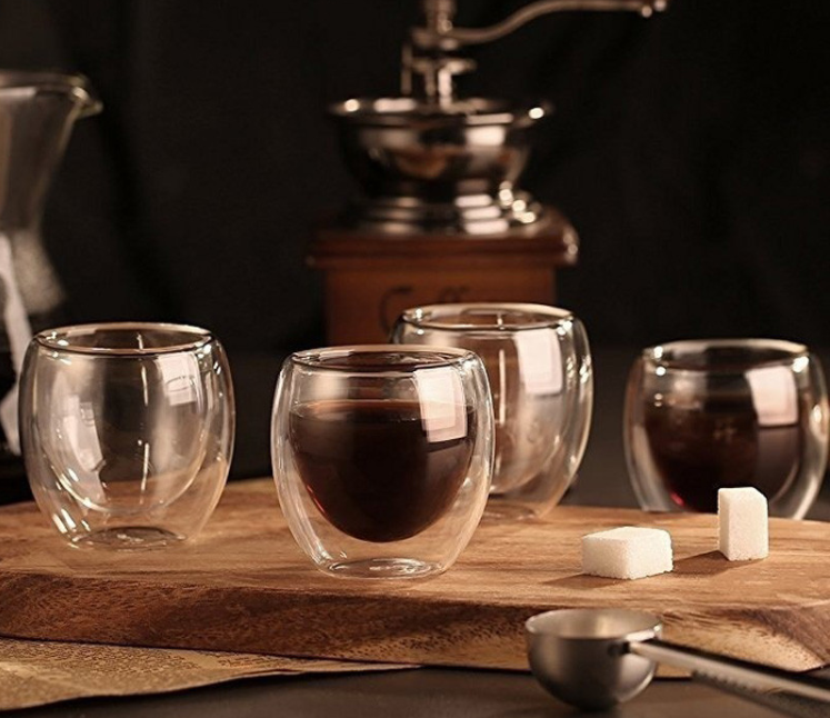 New 1/4/6Pcs Double Wall shot Glass double Wall Espresso Coffee Cup ...