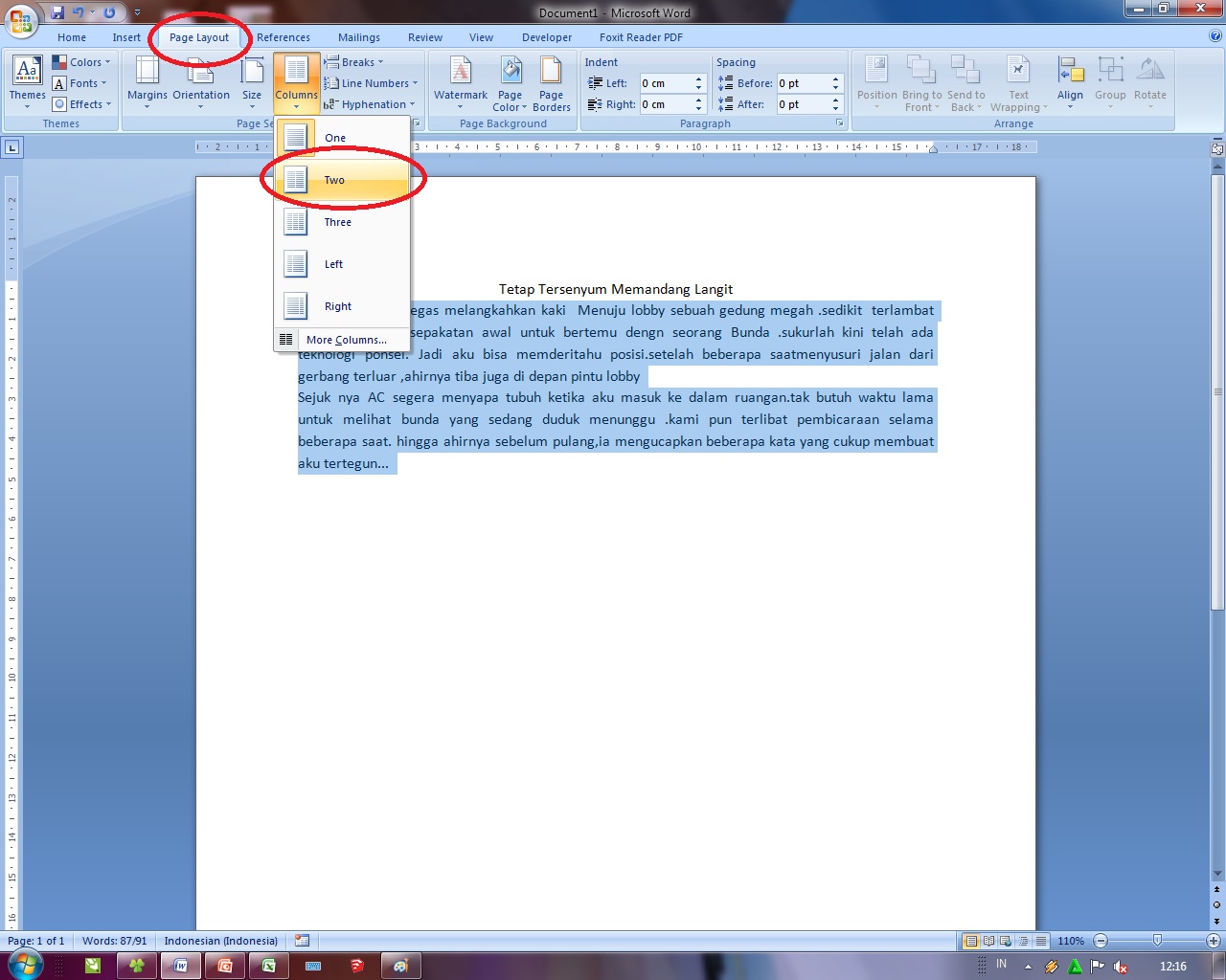 Cara membuat kolom di ms. word