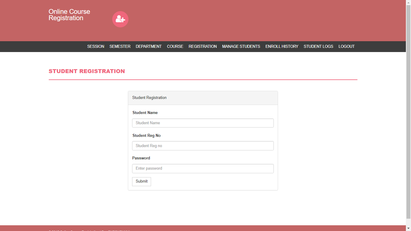 Free Source Code in php mysql Online Course Registration System