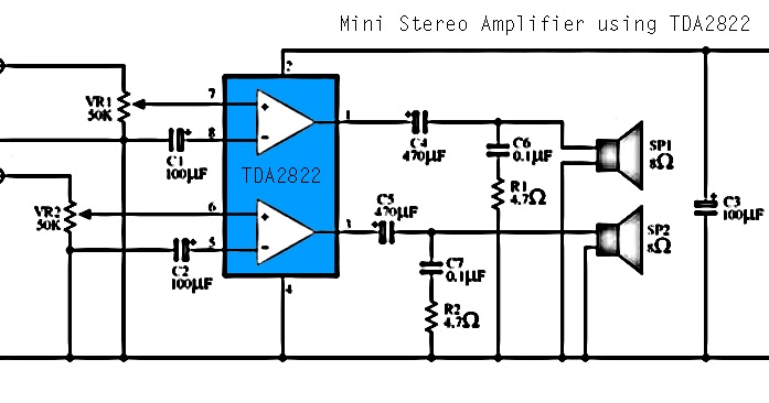Eletrônica ACDC: Circuito esquema amplificador stereo com TDA2822.