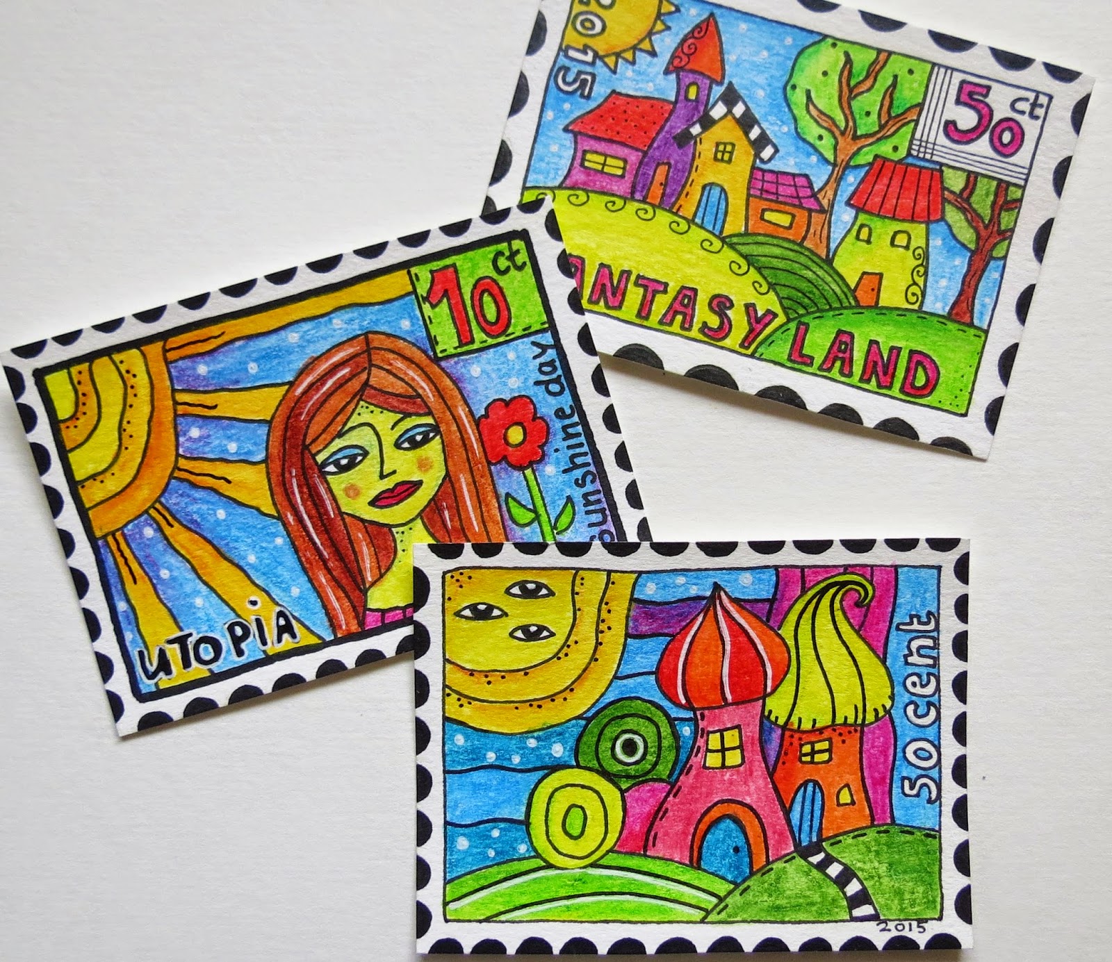 MakeArtBeHappy: Hundertwasser stamps for inspiration ; an ATC tutorial