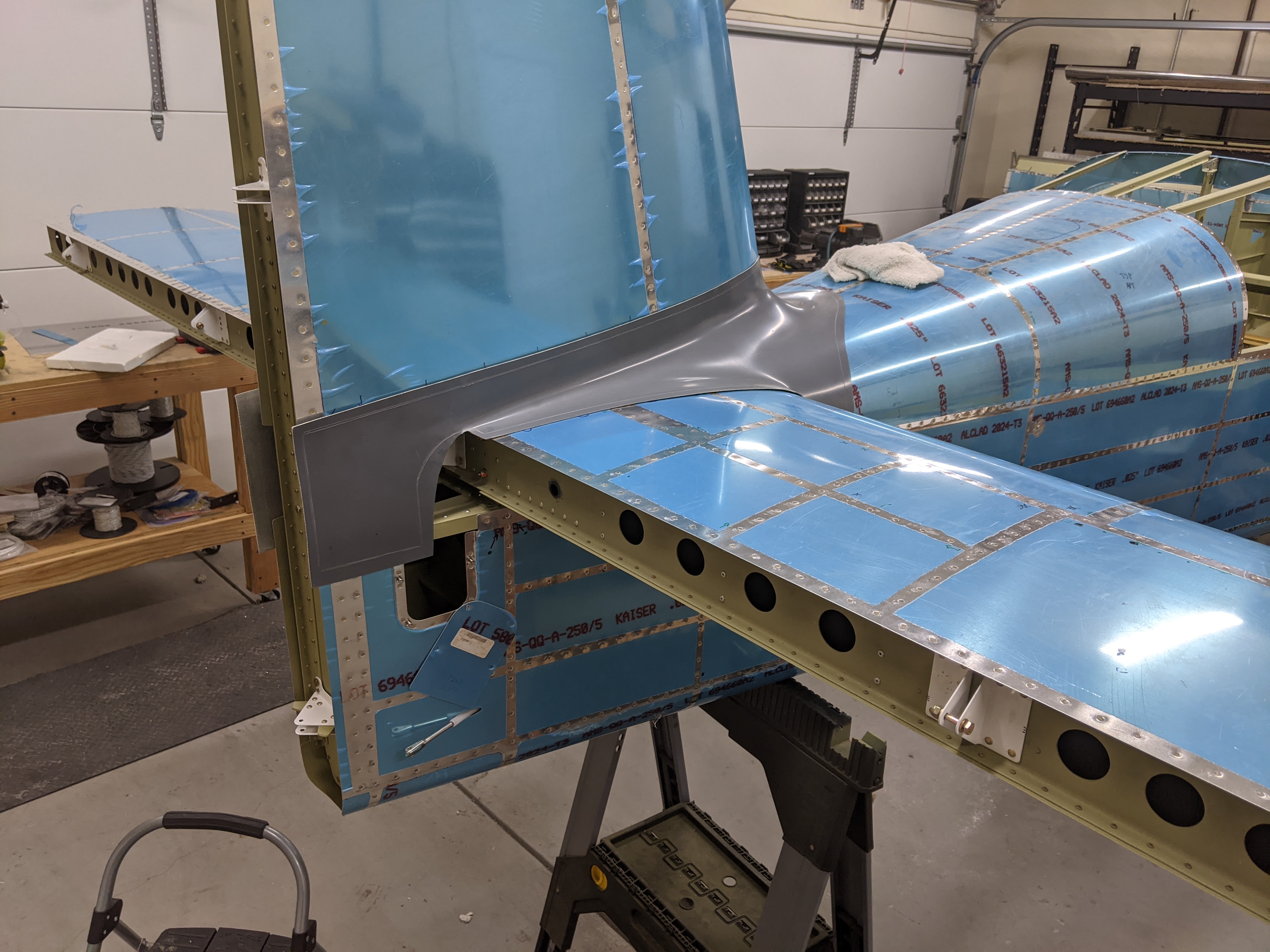 Damazio family's RV-10 project: Empennage fairings started