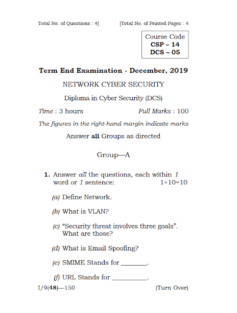 OSPU CSP DCS Network Cyber Security Dec 2019 Question Paper ...
