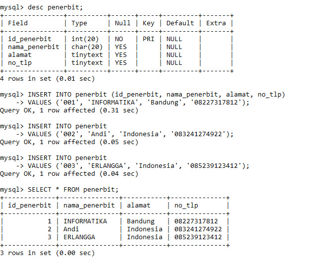 Melakukan INSERT UPDATE DELETE Data Pada Table Database Perpustakaan