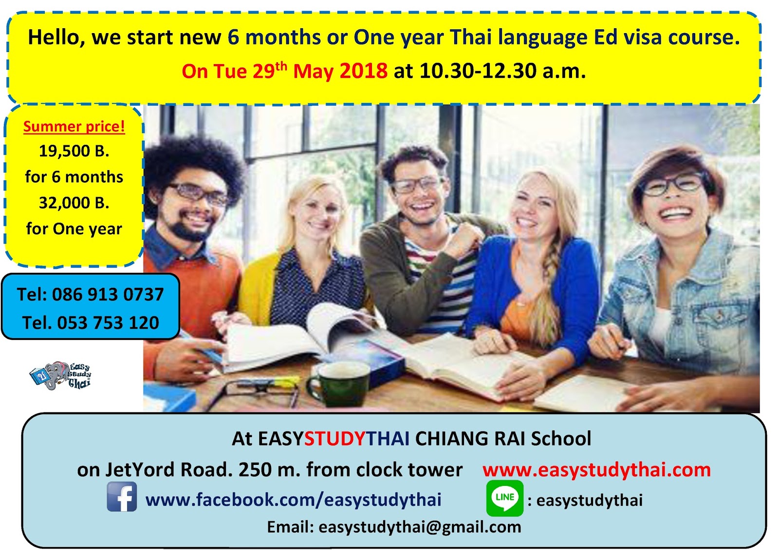 Easy Study Thai Language School Chiang Rai on Jetyord Road near clock ...