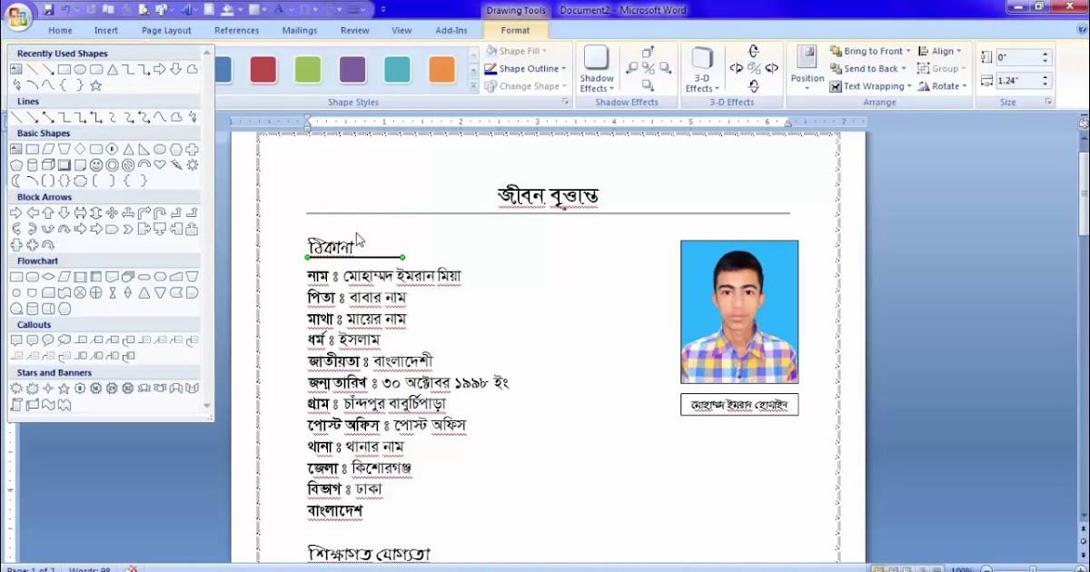 Curriculum Vitae Bangla - Birthday Letter
