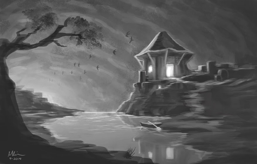 ART OF LON: Speedpaint - Hut in a Cavern (grayscale)
