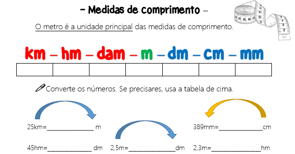coisas que gosto de partilhar: Medidas de comprimento - ficha de conversões