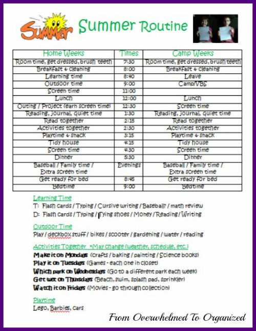 Organizing Our Summer: Weekly Activities | From Overwhelmed to ...