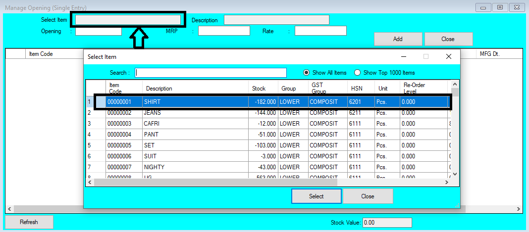 Manage Item Opening Help Guide