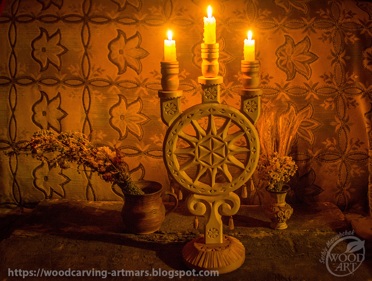 WOODCARVING / Різьблення по дереву: Свічник-Трійця "СИМВОЛ ПЕРУНА - ГРОМОВИК" / Candlestick ...