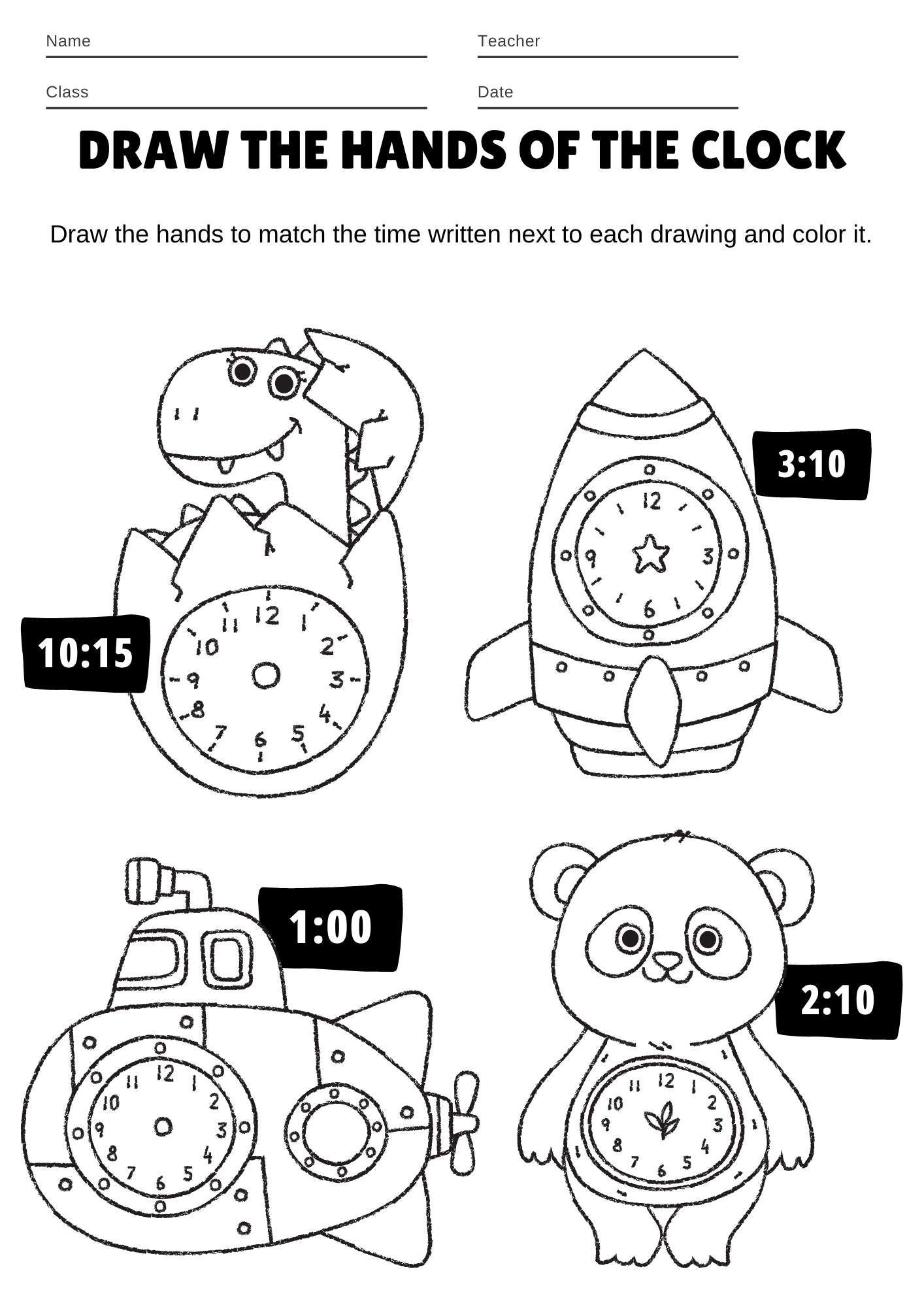 Animations a2z: Learning Clock- Educational Coloring Pages