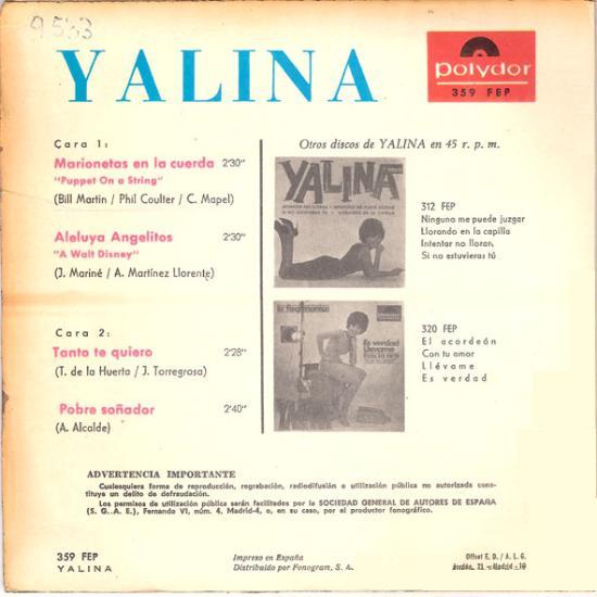 Spanish Garage & Pop-Rock: Yalina - EP Polydor 359 FEP (1967)