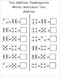 Dice Addition: Kindergarten Maths Worksheet Dice Addition