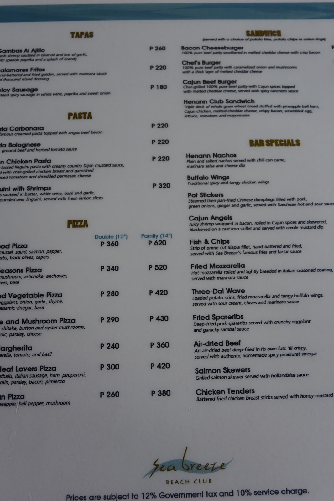 The Mediocre Wanderer: HENANN RESORT BOHOL'S SEA BREEZE CAFE MENU