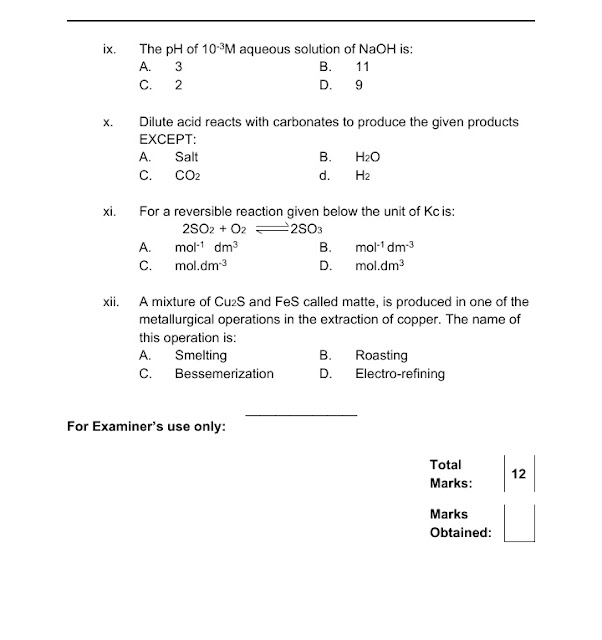 Fbise class 10 Chemistry Model Paper NEW with pattern- BOOK DOWNLOAD ...