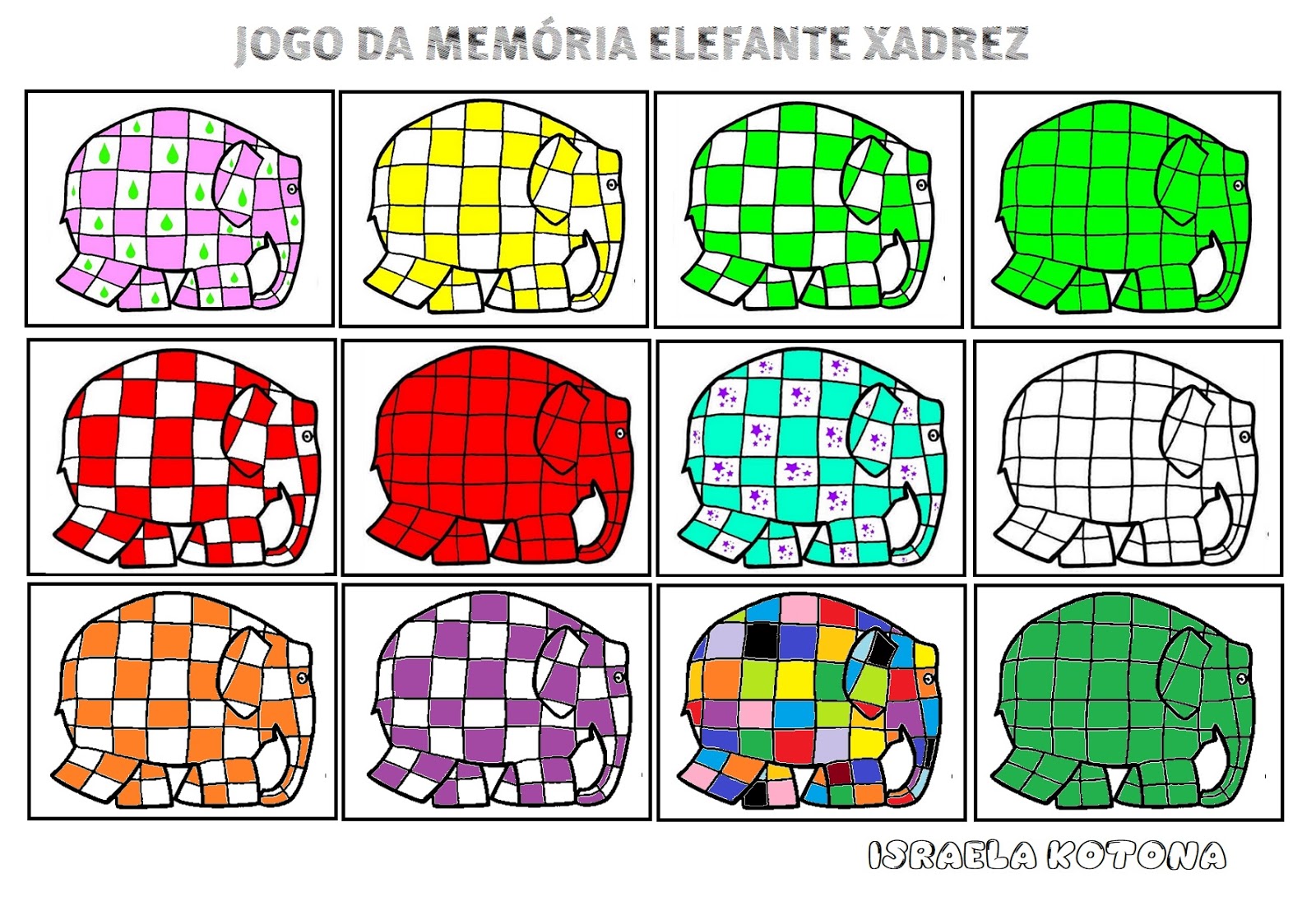 Elmer o Elefante xadrez ~ Atividade infantil