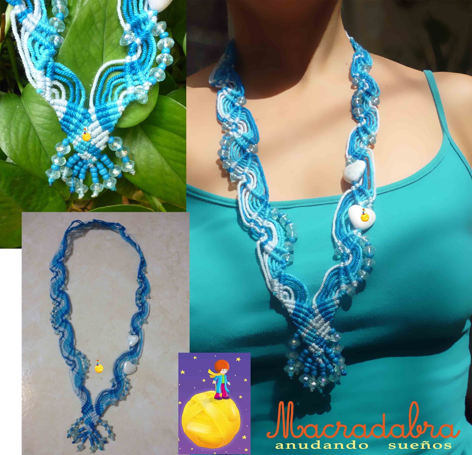 Macradabra: Collar en Macrame en Ondas Azules