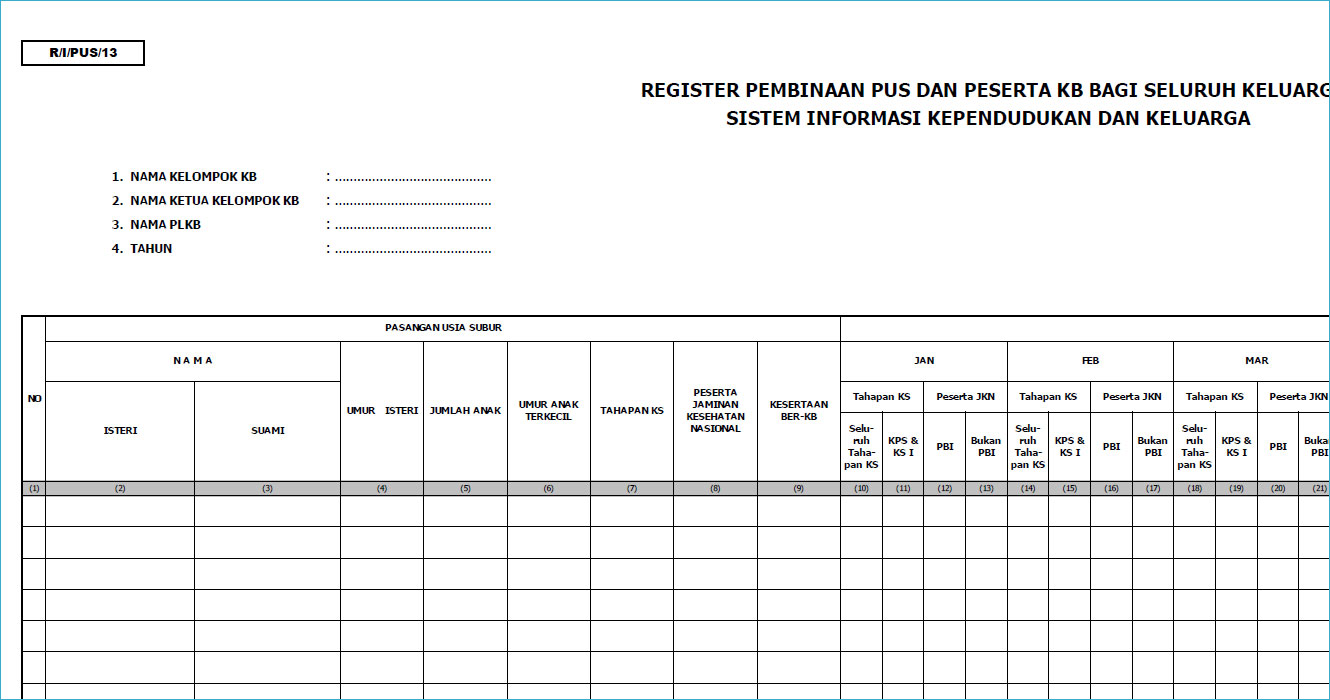 Blanko Register Pembinaan PUS & Peserta KB Bagi Seluruh Keluarga (R/I ...
